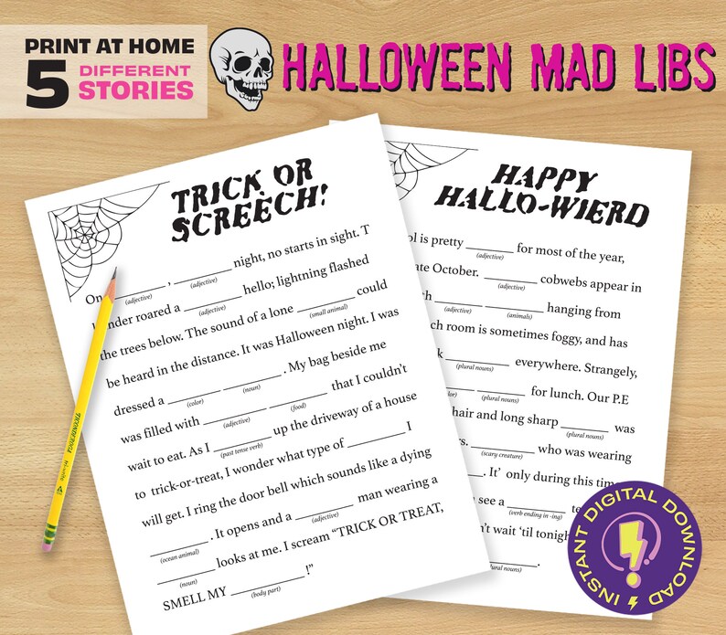 Printable Halloween Mad Libs Word Game | Fun Halloween Word Games for ...