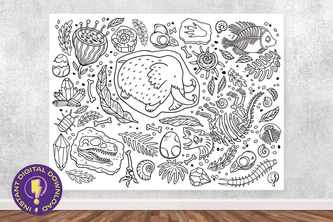Giant Dinosaur Fossil Coloring Poster Printable Collaborative Coloring ...