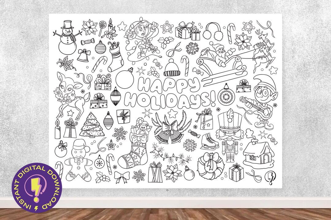 Giant Christmas Doodles Coloring Poster | Printable Holiday Coloring ...