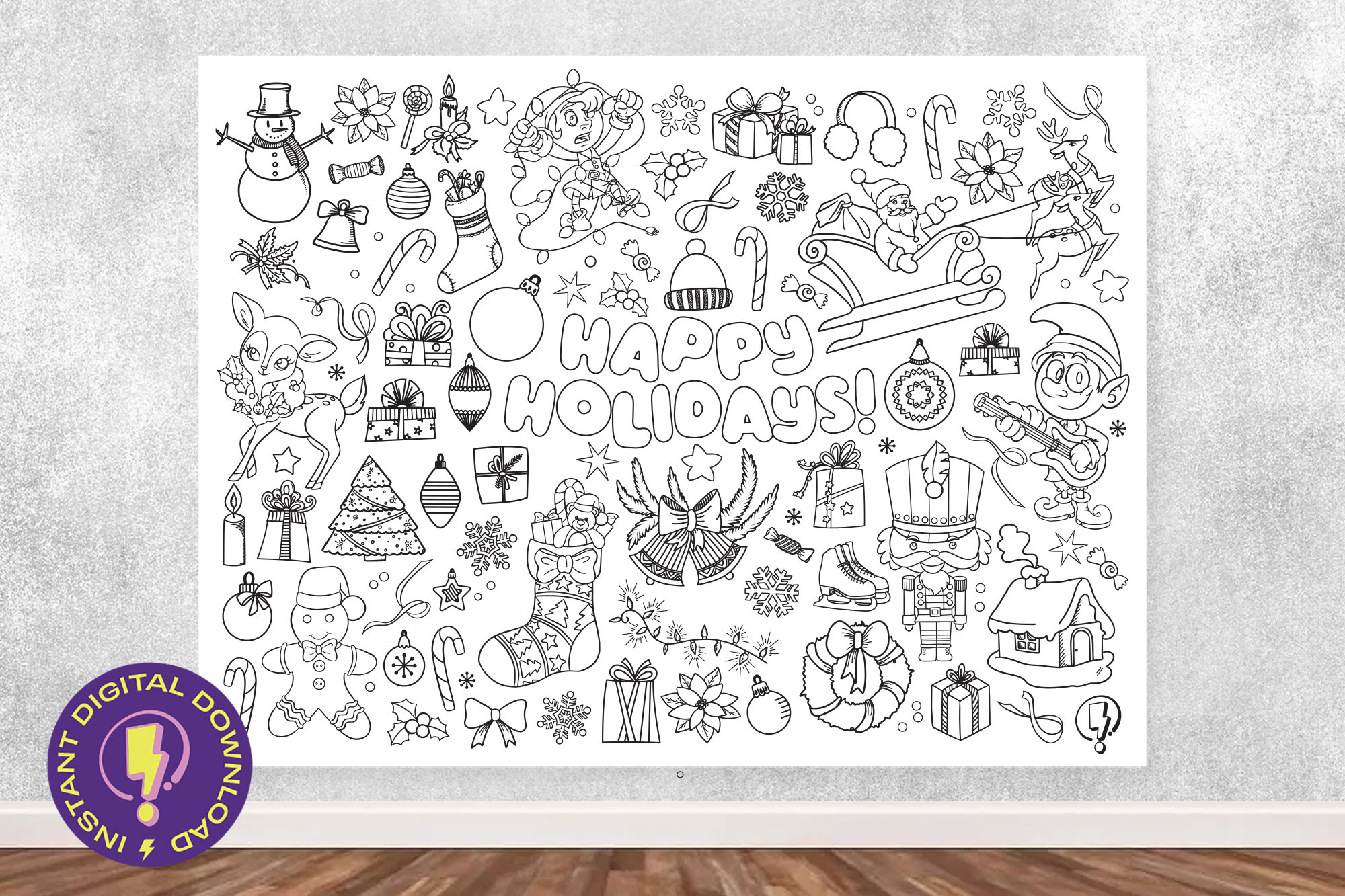 Giant Christmas Doodles Coloring Poster | Printable Holiday Coloring ...