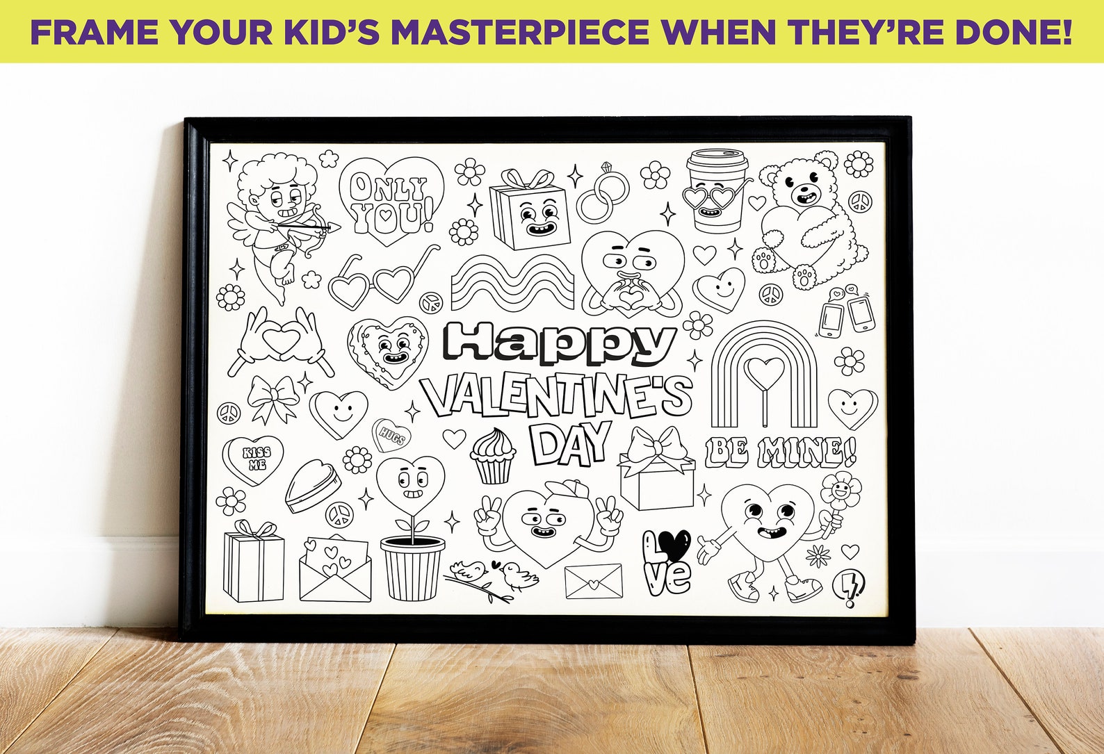 Giant Cute Valentines Day Doodles Coloring Poster | Printable ...