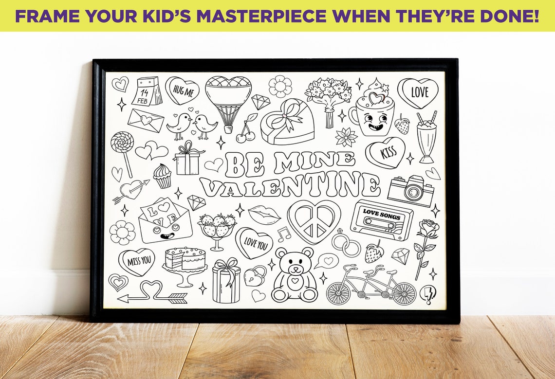 Giant Valentines Day Doodles Coloring Poster Printable Collaborative ...