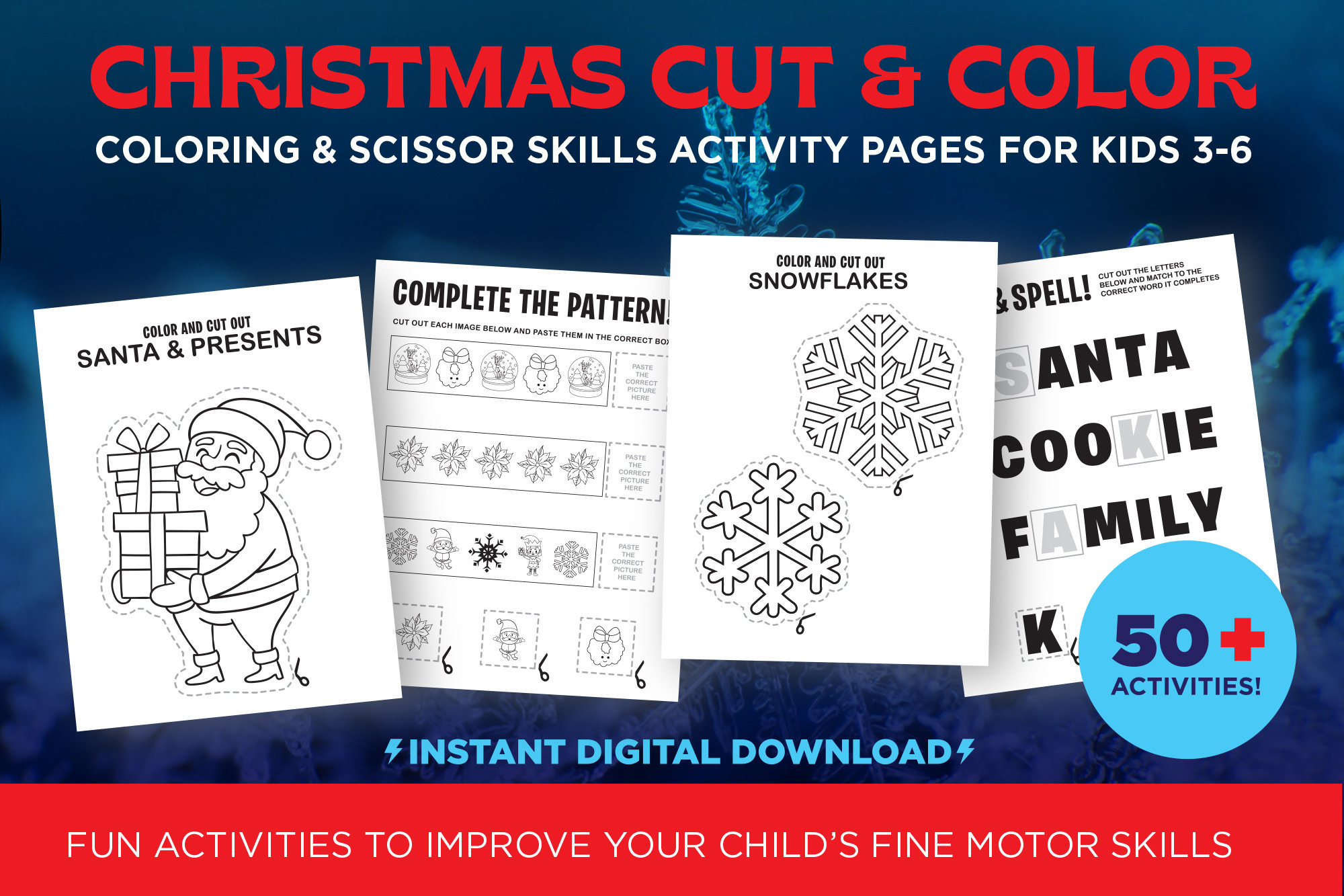 Christmas Cut & Color Printable Activity Sheets | Practice Scissor ...