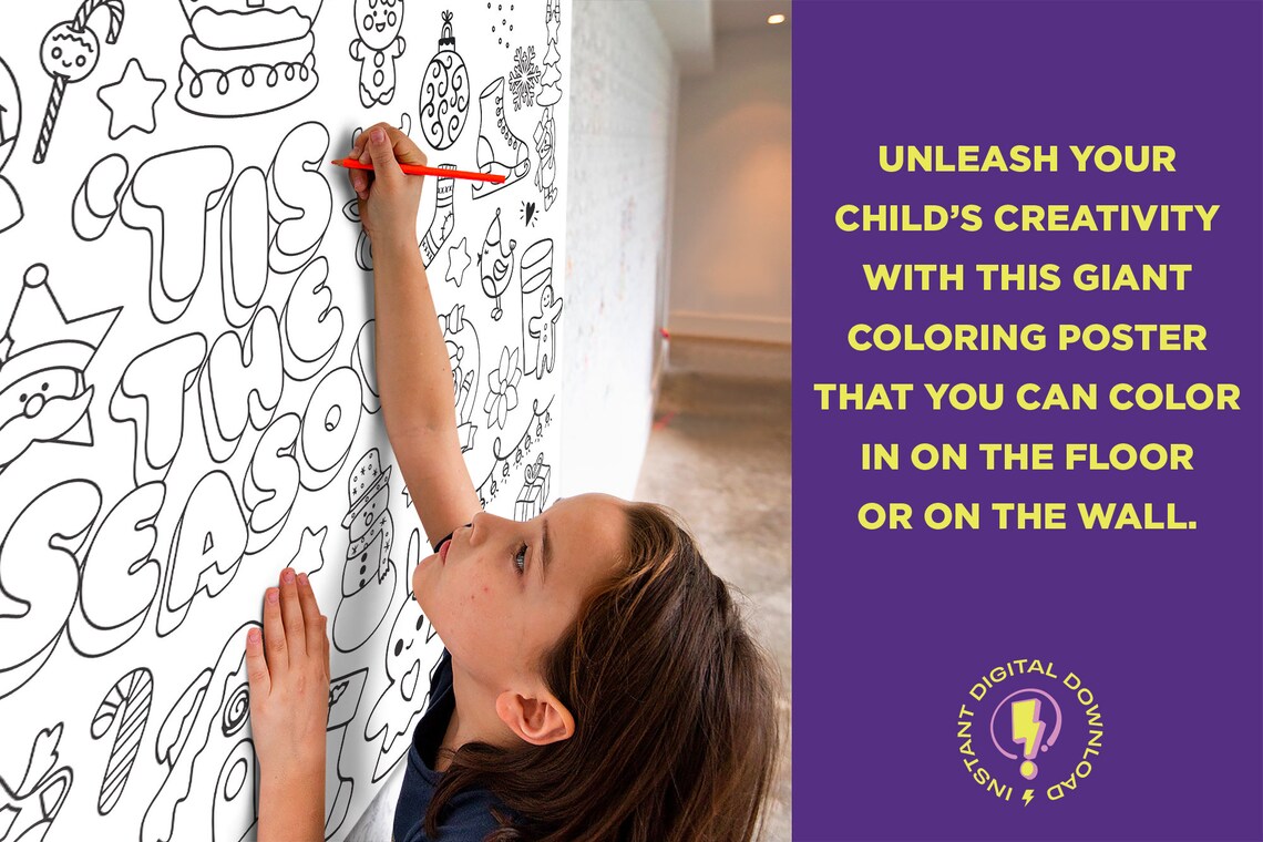 Giant Christmas Doodles Coloring Poster | Printable Holiday Coloring ...