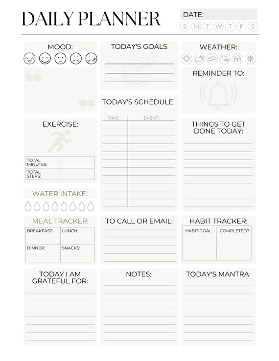 Daily Planner Printable Page Daily Planner Digital Daily - Etsy