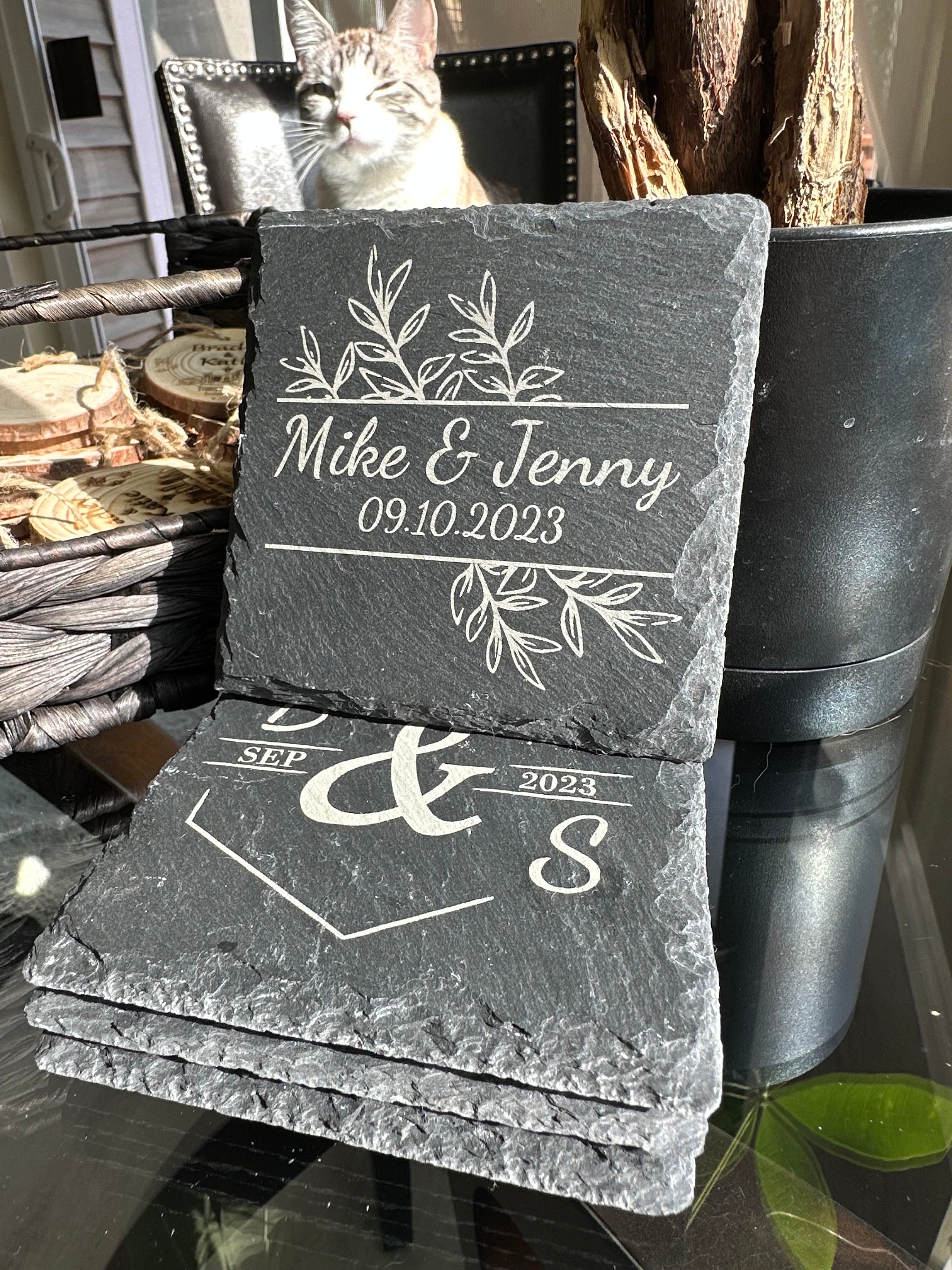 Custom Slate Coasters Engraved Coaster House Warming Gift Wedding Gift ...