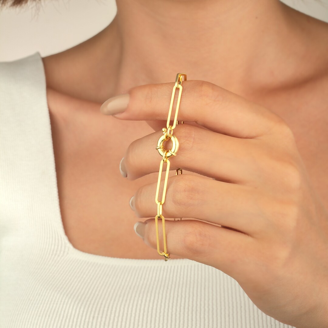Sailor Lock Clasp Paperclip Bracelet, Elongated Paperclip Bracelet ...