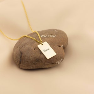 Dainty Name Tag Necklace, Sterling Silver Tag Initial Pendant, Name ...