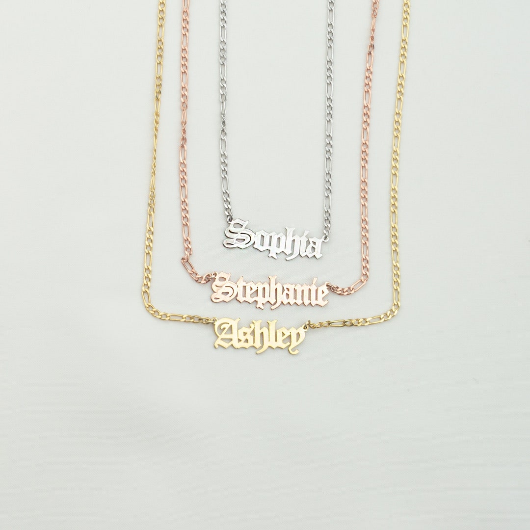 Custom Name Necklace Figaro Chain, Personalized Name Necklace, Monogram ...