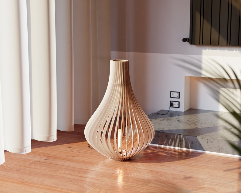 Modern Wood Lamp Shade/ Floor Lamp/ Statement Lampshade/ Handmade Light ...