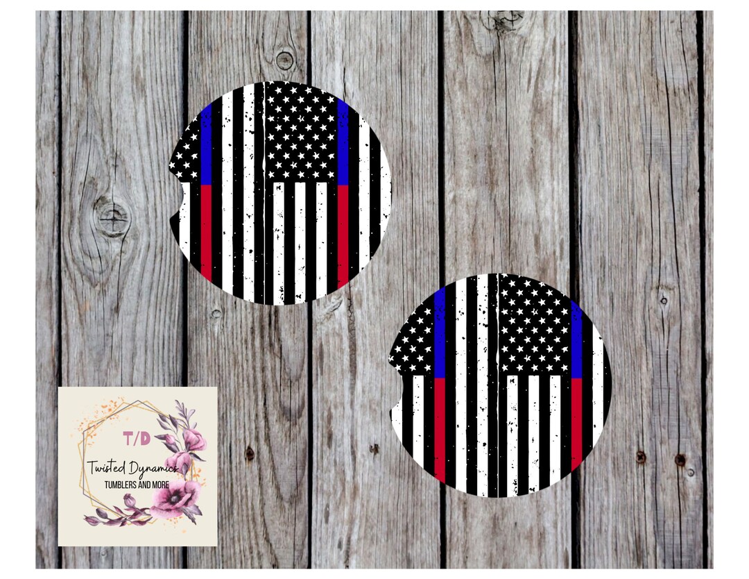 Blue and Red Line Sublimation Car Coasters, Police, Firefighters, Car ...