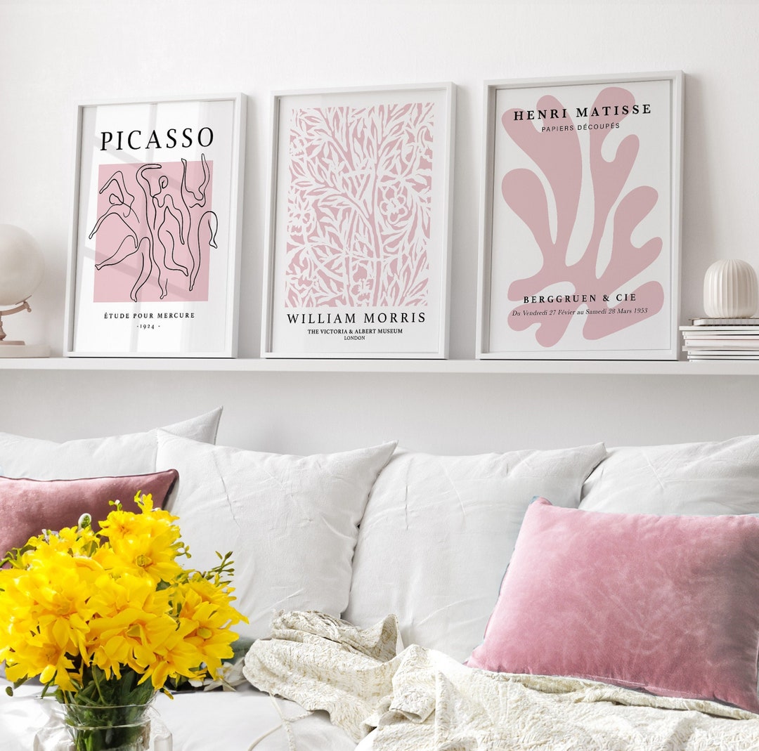 Pastel Pink Prints, 3 Set, Pink Wall Art, Modern Art Posters, Pink ...