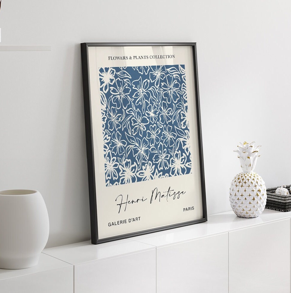 French Navy Matisse Print, Navy Wall Art, Modern Art Poster, Blue Print, Floral Wall Art ...