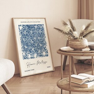 French Navy Matisse Print, Navy Wall Art, Modern Art Poster, Blue Print, Floral Wall Art ...