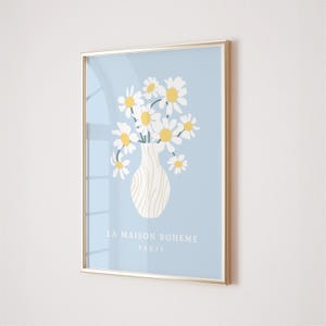 Light Blue Daisy Prints, 3 Set, Blue Wall Art, Modern Art Poster, Blue ...