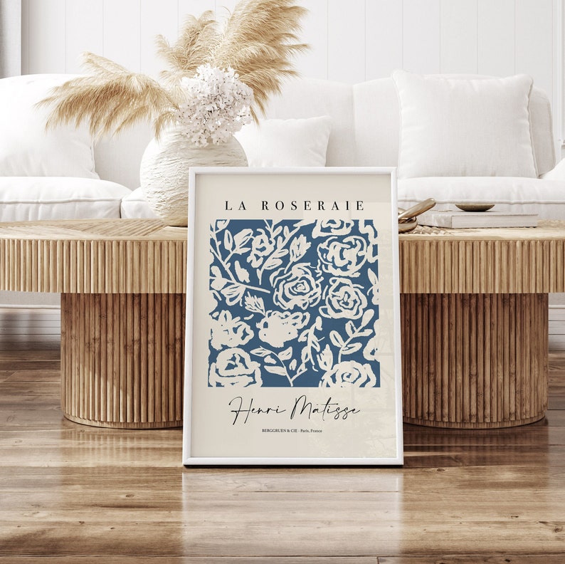 French Navy Matisse Print, Navy Wall Art, Modern Art Poster, Blue Print, Floral Wall Art ...