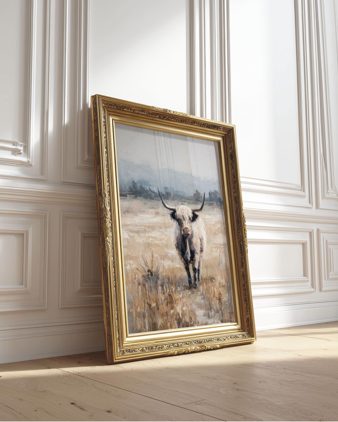 Neutral Highland Cow Art Print: Digital Download | Vintage Painting ...
