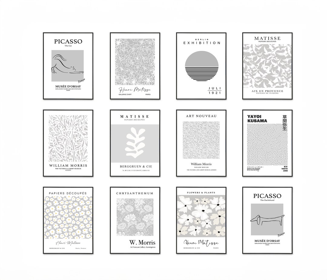 12 Soft Grey Matisse Prints, Grey Wall Art, Modern Art Poster, Grey ...