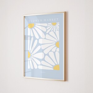 Light Blue Daisy Prints, 3 Set, Blue Wall Art, Modern Art Poster, Blue ...