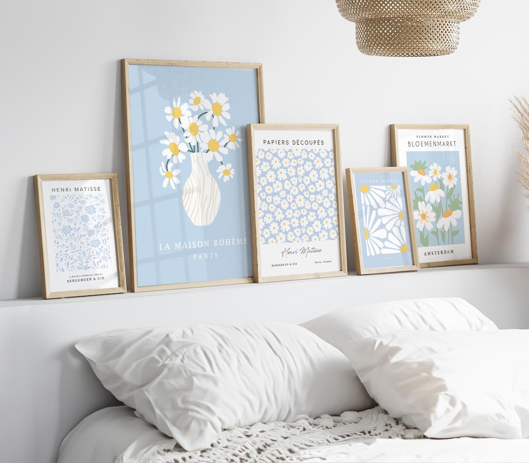 Blue Daisy Art Print Set of 5: Modern Floral Gallery Wall (digital ...