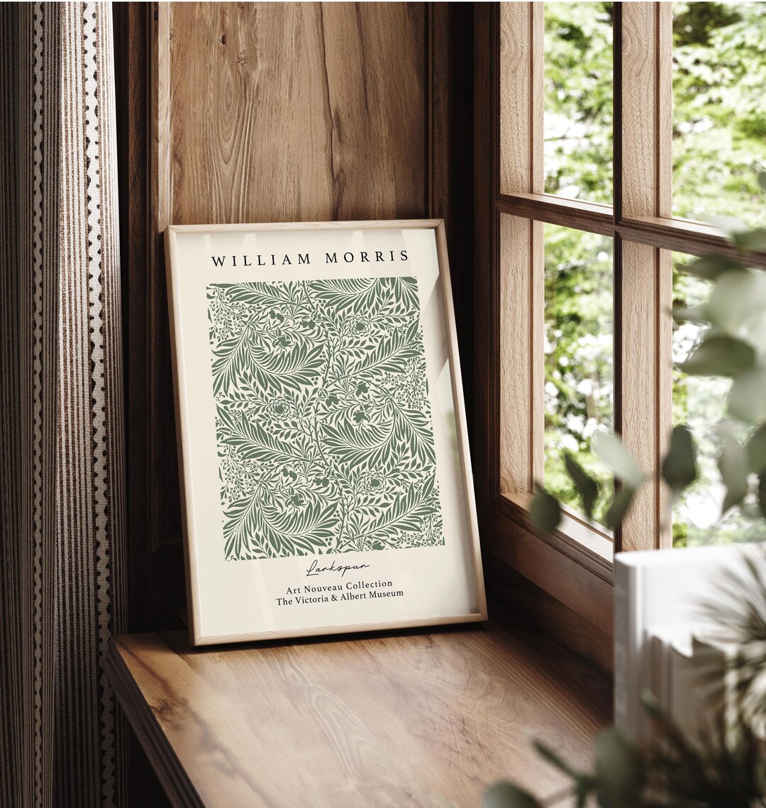Dark Green William Morris Larkspur Print: Digital Download | Cream Wall ...