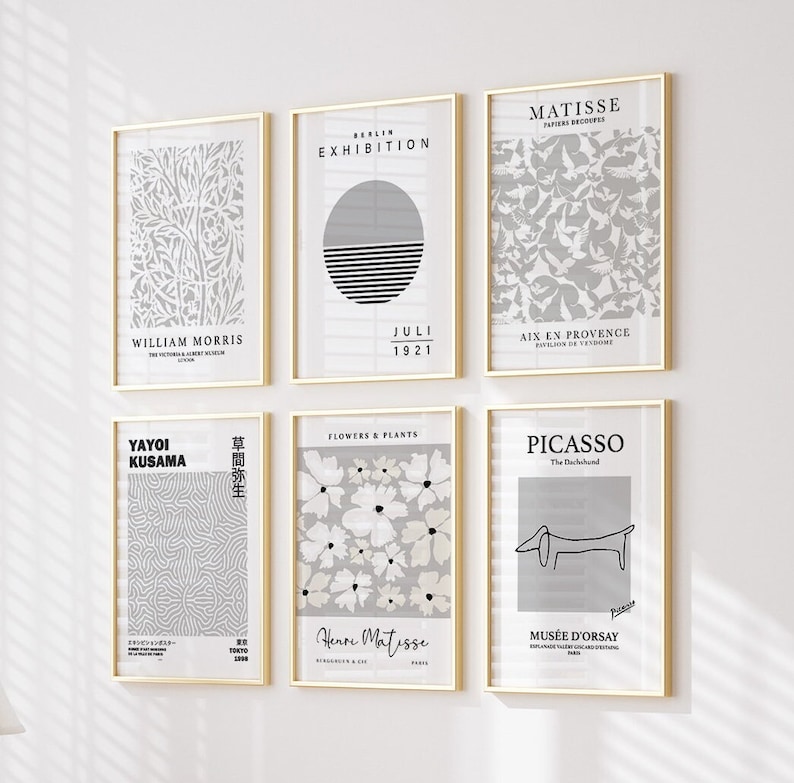 12 Soft Grey Matisse Prints, Grey Wall Art, Modern Art Poster, Grey ...