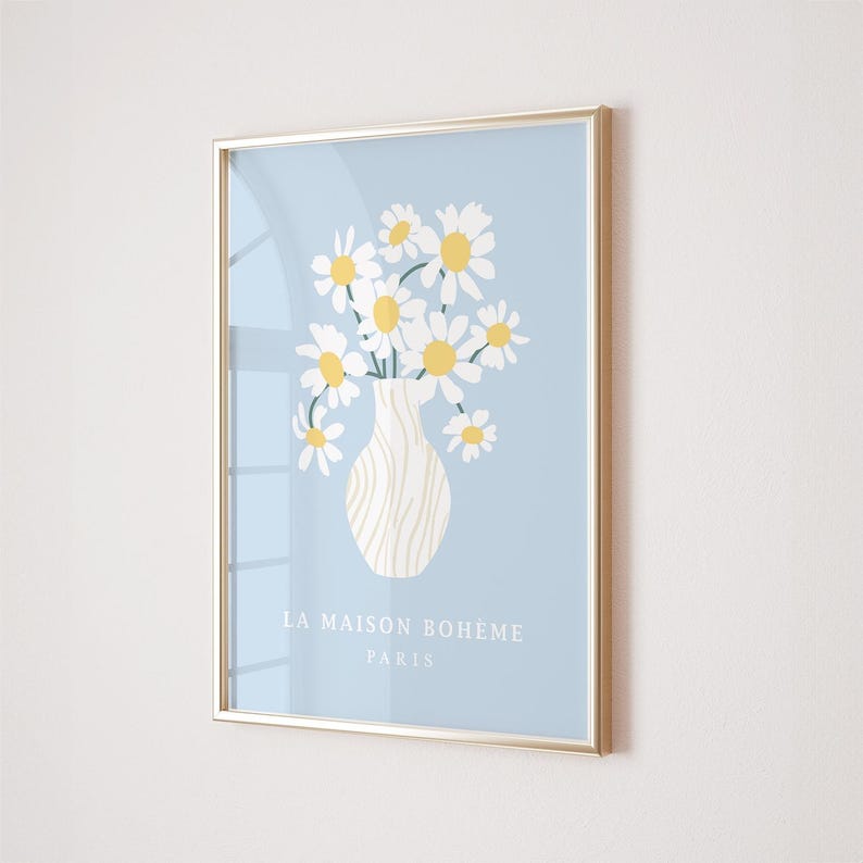 Blue Daisy Art Print Set of 5: Modern Floral Gallery Wall (digital ...