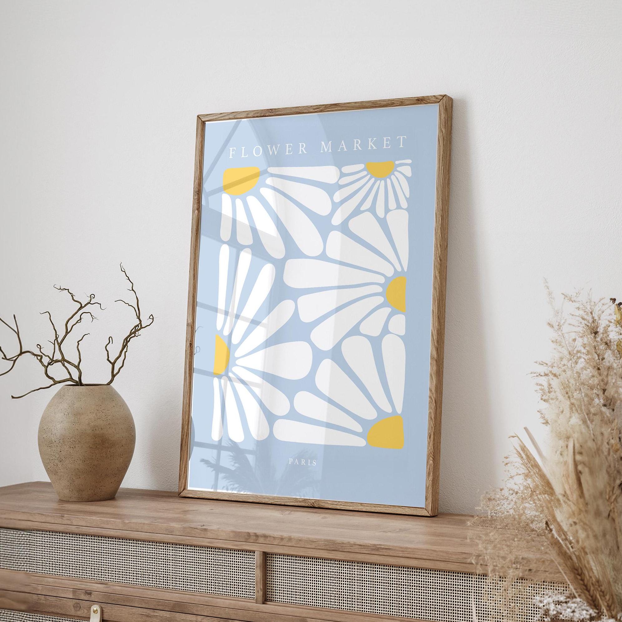 Light Blue Daisy Prints, 3 Set, Blue Wall Art, Modern Art Poster, Blue ...