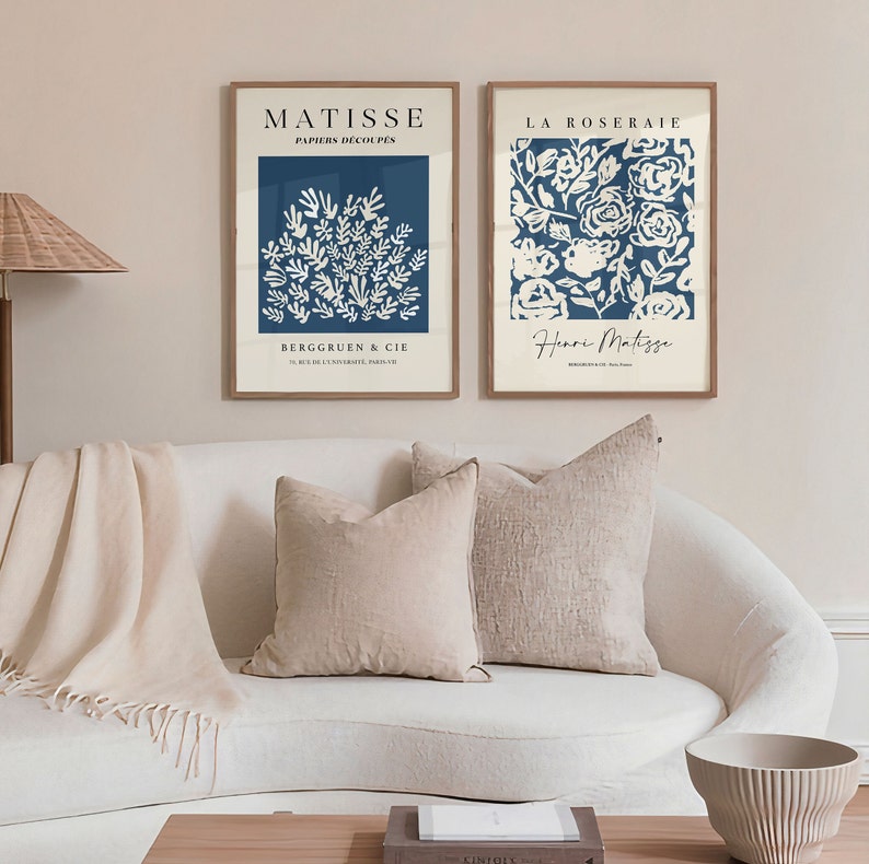 French Navy Matisse Print, Navy Wall Art, Modern Art Poster, Blue Print, Floral Wall Art ...