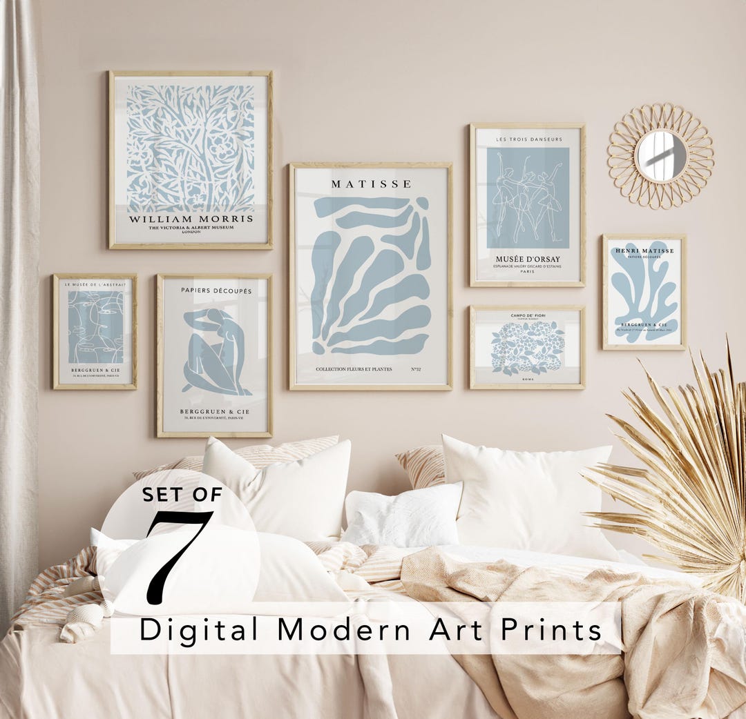 7 Light Blue Printable Bundle, Light Blue Wall Art, Modern Art ...