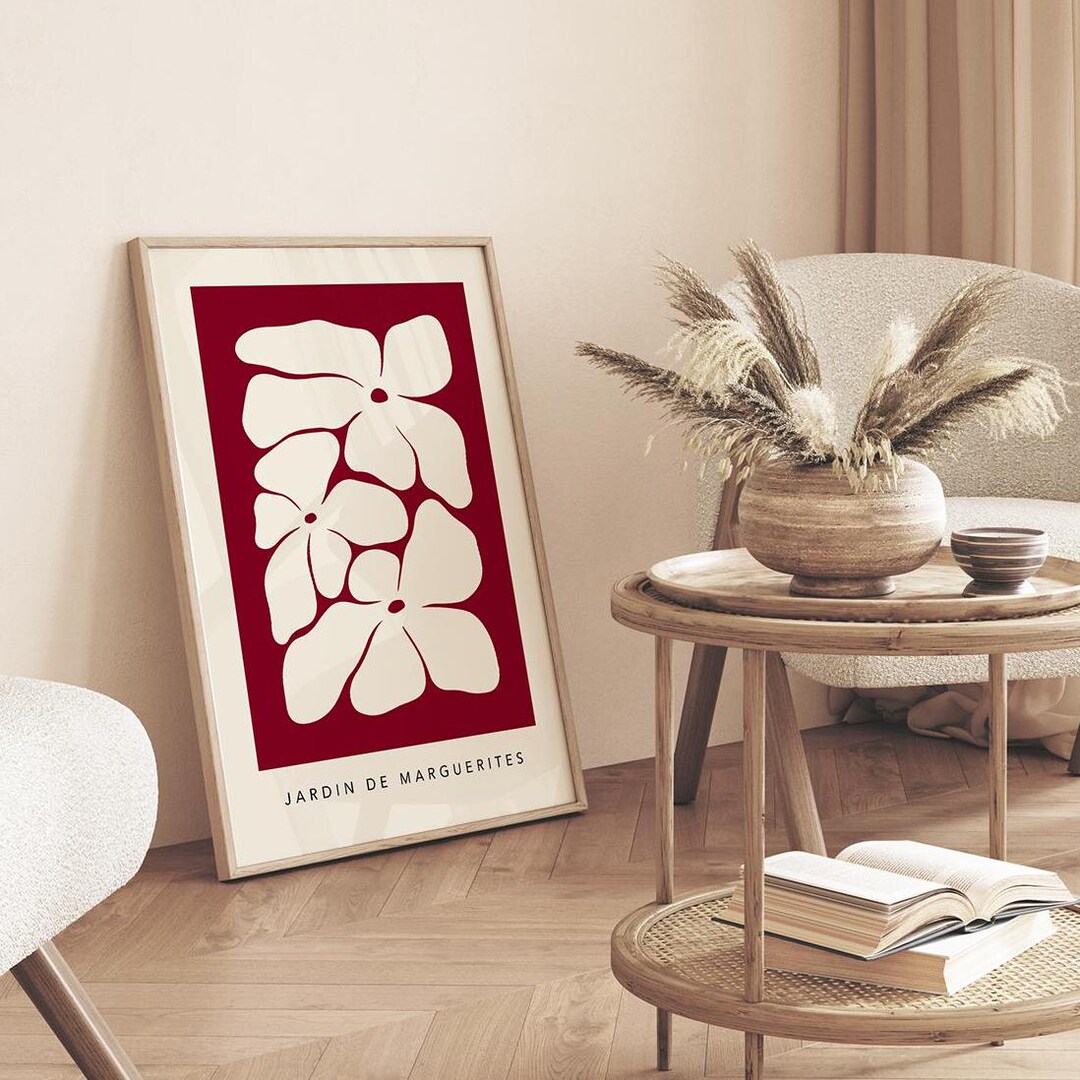 Burgundy Floral Print, Boho Wall Art, Modern Art, Botanical Print ...