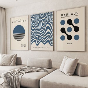 French Navy Bauhaus Print, Navy Wall Art, Modern Art Poster, Blue Print, Retro Wall Art, Neutral ...