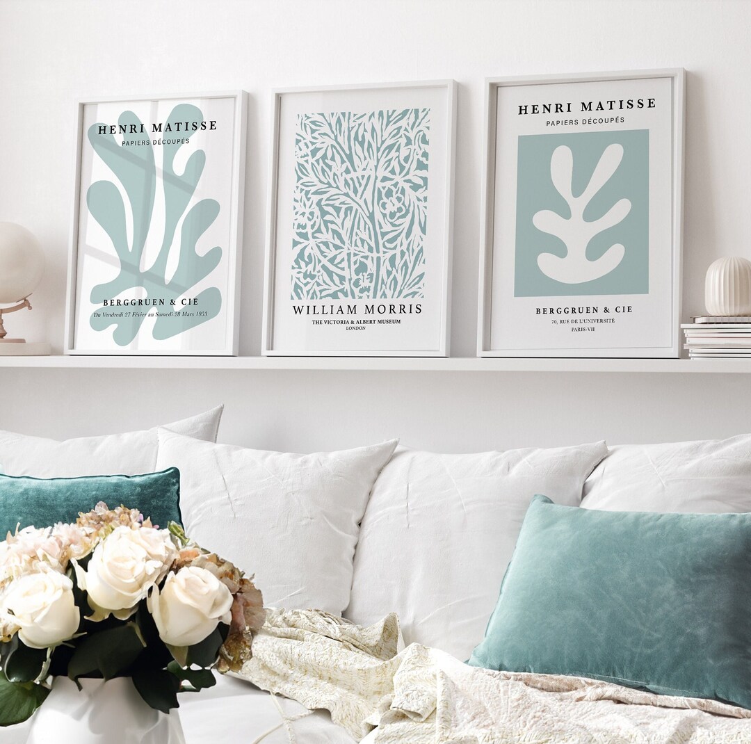 Teal Print Set, Teal Wall Art, Modern Art Poster, Teal Print, Floral ...