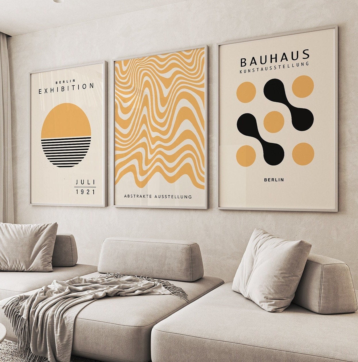 Yellow Wall Art, Bauhaus Print, Set of 3, Printable, Retro Poster ...