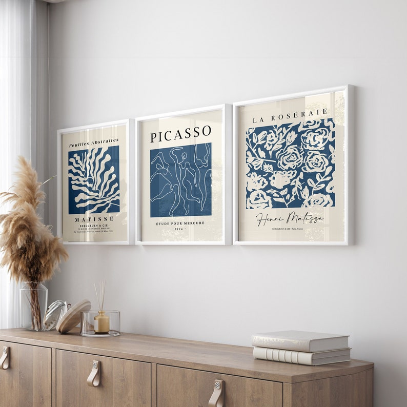 French Navy Matisse Print, Navy Wall Art, Modern Art Poster, Blue Print, Floral Wall Art ...