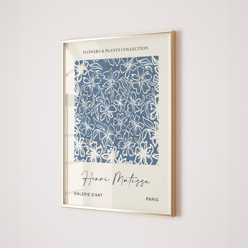 French Navy Matisse Print, Navy Wall Art, Modern Art Poster, Blue Print, Floral Wall Art ...