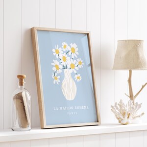 Light Blue Daisy Prints, 3 Set, Blue Wall Art, Modern Art Poster, Blue ...