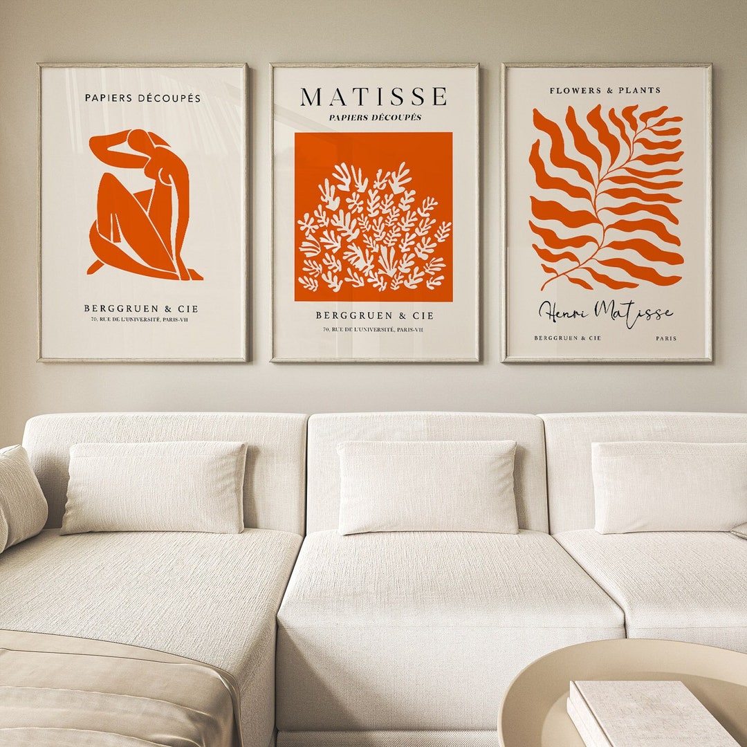 Burnt Orange Prints, 3 Set, Matisse Prints, Orange Wall Art, Print for Bedroom, Living Room Art ...
