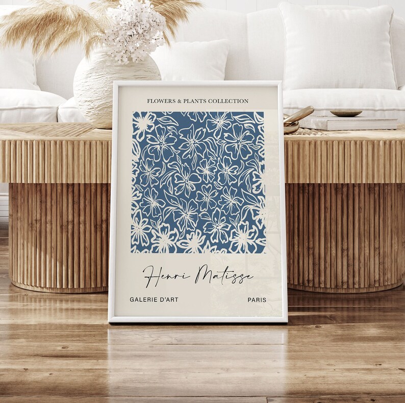 French Navy Matisse Print, Navy Wall Art, Modern Art Poster, Blue Print, Floral Wall Art ...