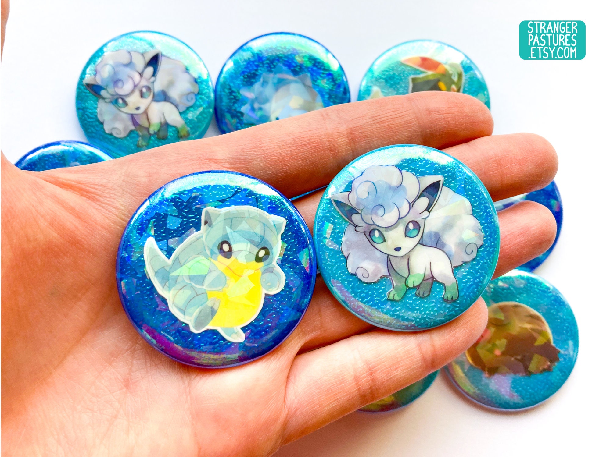 Pokégami Buttons Batch 2 Holographic Ice Types OOAK - Etsy