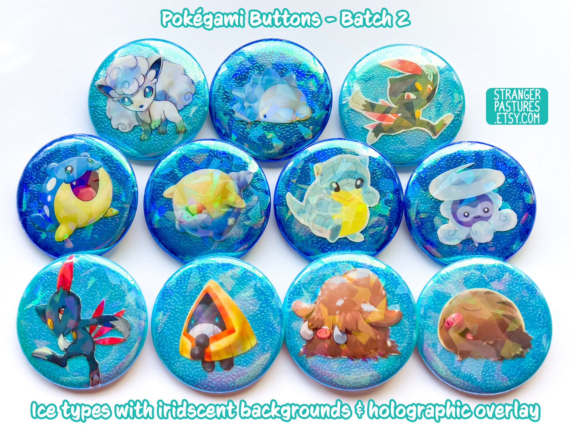 Pokégami Buttons Batch 2 Holographic Ice Types OOAK - Etsy