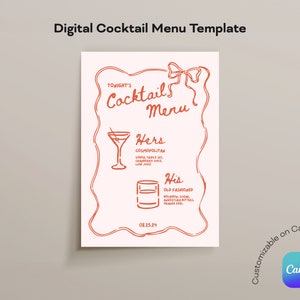 Hand-drawn Cute Cocktail Menu Template | Custom Illustrated Bar Menu ...