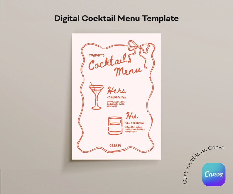 Hand-drawn Cute Cocktail Menu Template | Custom Illustrated Bar Menu ...