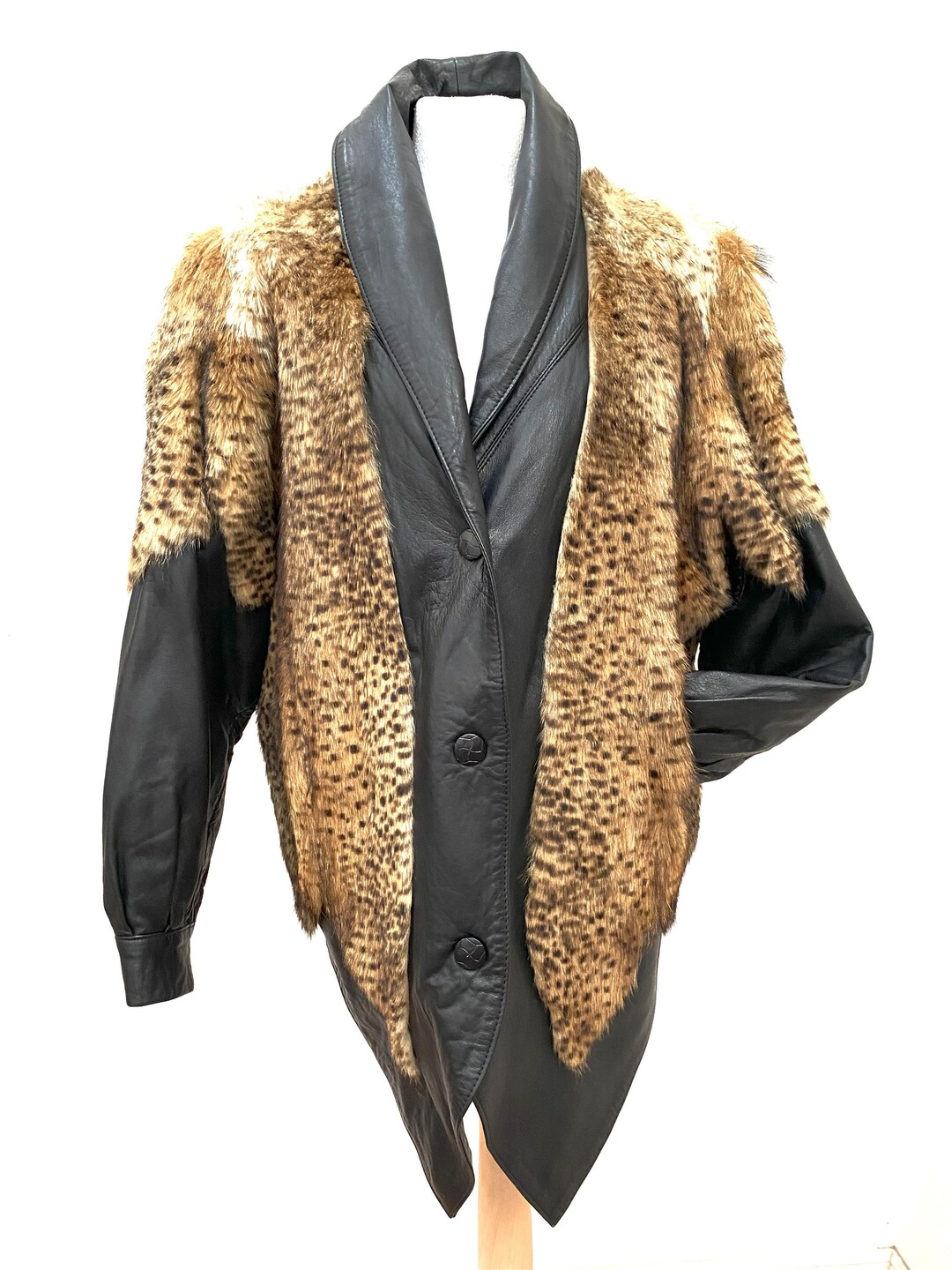 Leather Jacket (M/L) With Ocelot Fur, Hand-sewn. Leather Coat With ...