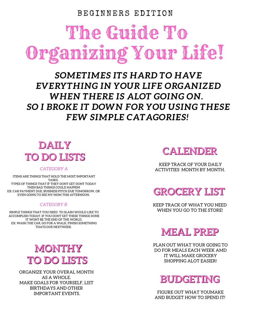 Organize Your Life -PINK- Planner - Etsy