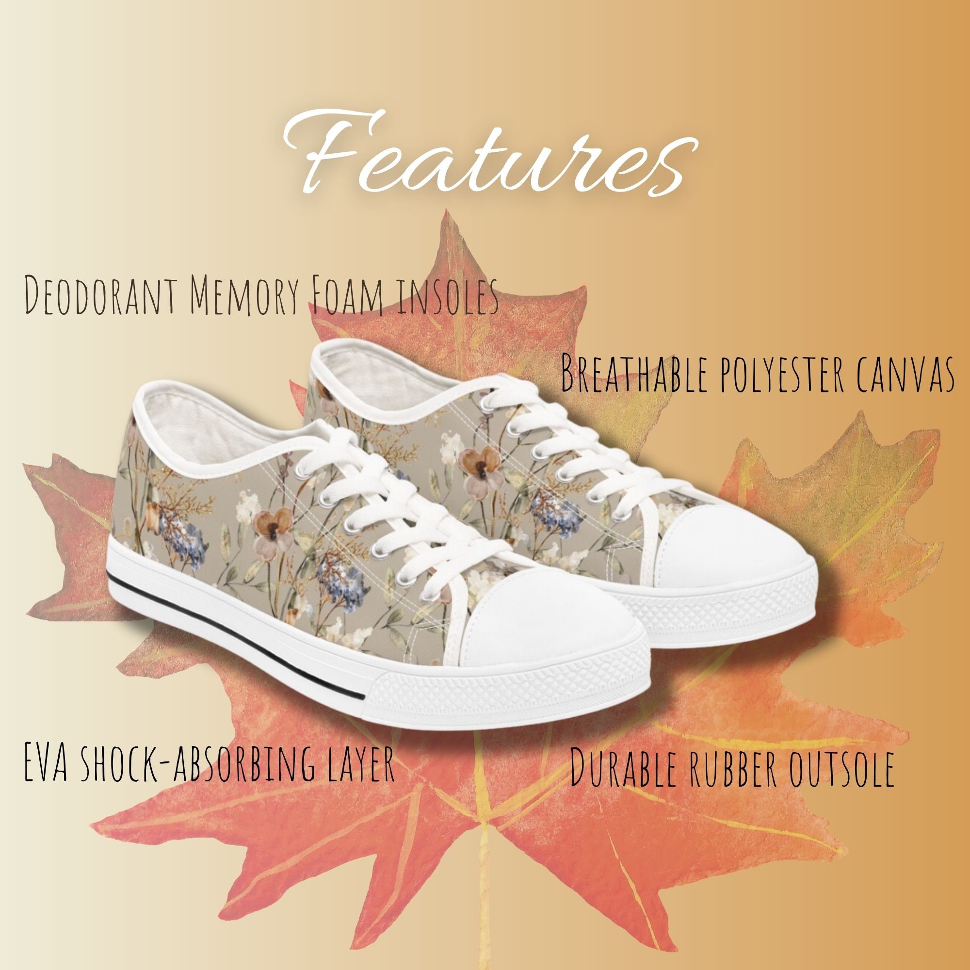 Custom Fall Wildflowers Canvas Sneakers, Women's Casual Shoes, Autumn ...