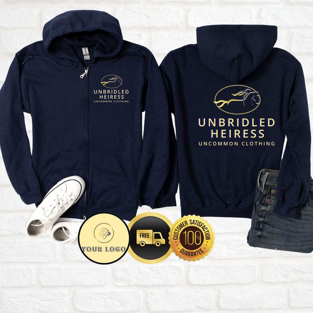 Your Logo Custom Zip Hooded Sweatshirt, Personalized Zipped Sweatshirt ...