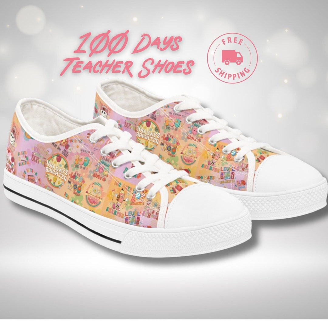 100 Days of School Teacher Shoes, Womens Canvas Sneakers, Teacher Gift ...