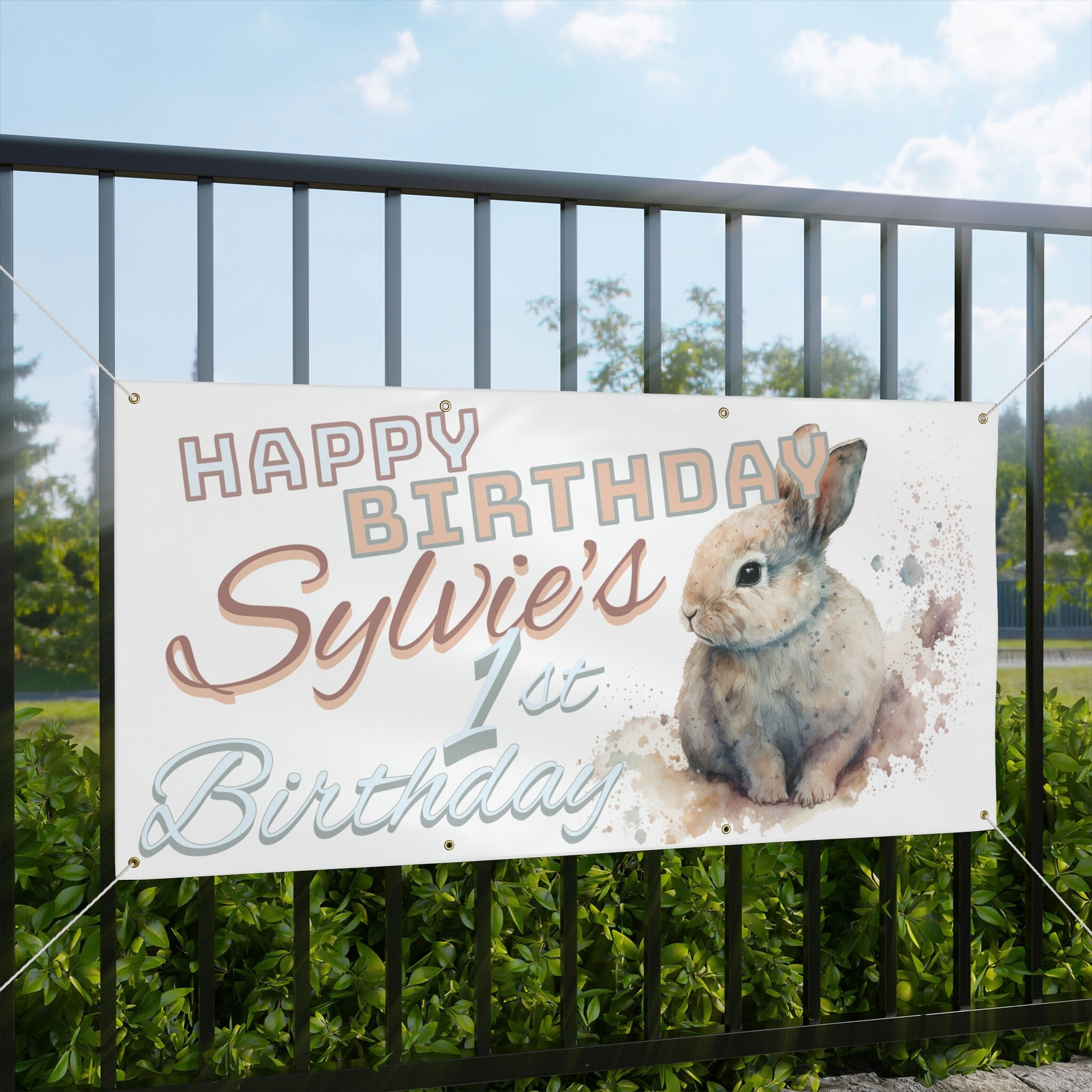 Custom Bunny Birthday Party Banner, Custom Rabbit Birthday Vinyl Sign ...