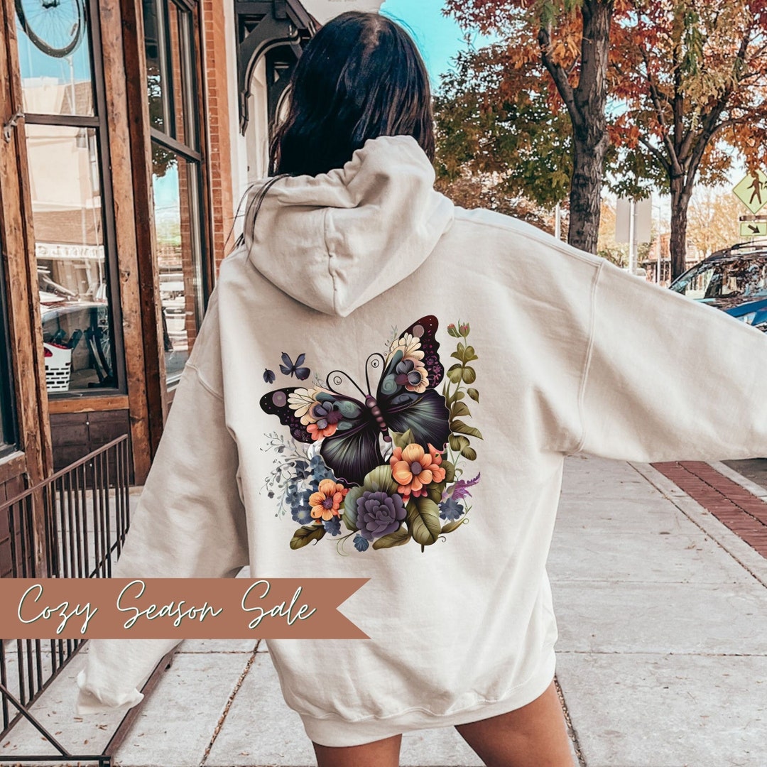 Butterfly Hoodie, Floral Butterfly Sweatshirt, Butterfly Lover Sweater ...